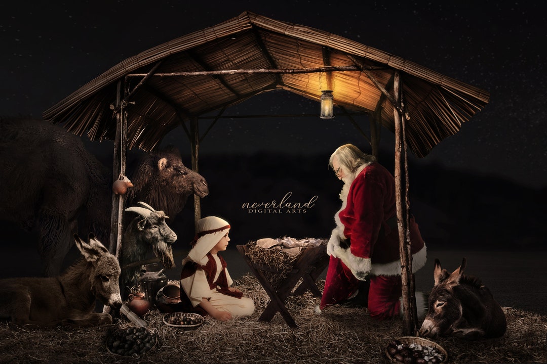 2 PACK- Santa in A Manger Christmas Background for Photography ...