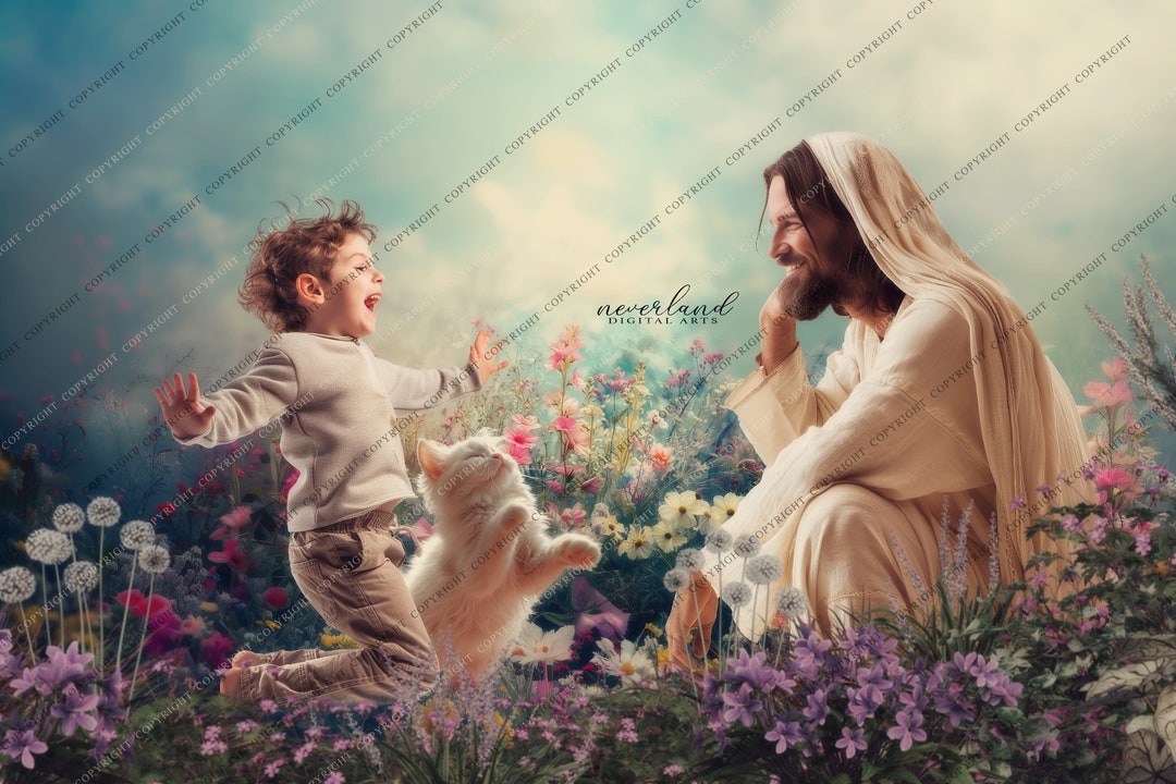 Jesus in A Summer Meadow / Photography Backdrop / Religious Background ...