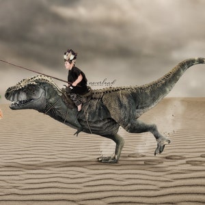 2 PACK T-rex Wearing a Saddle Chasing Bait / Tyrannosaurus Backdrop for ...