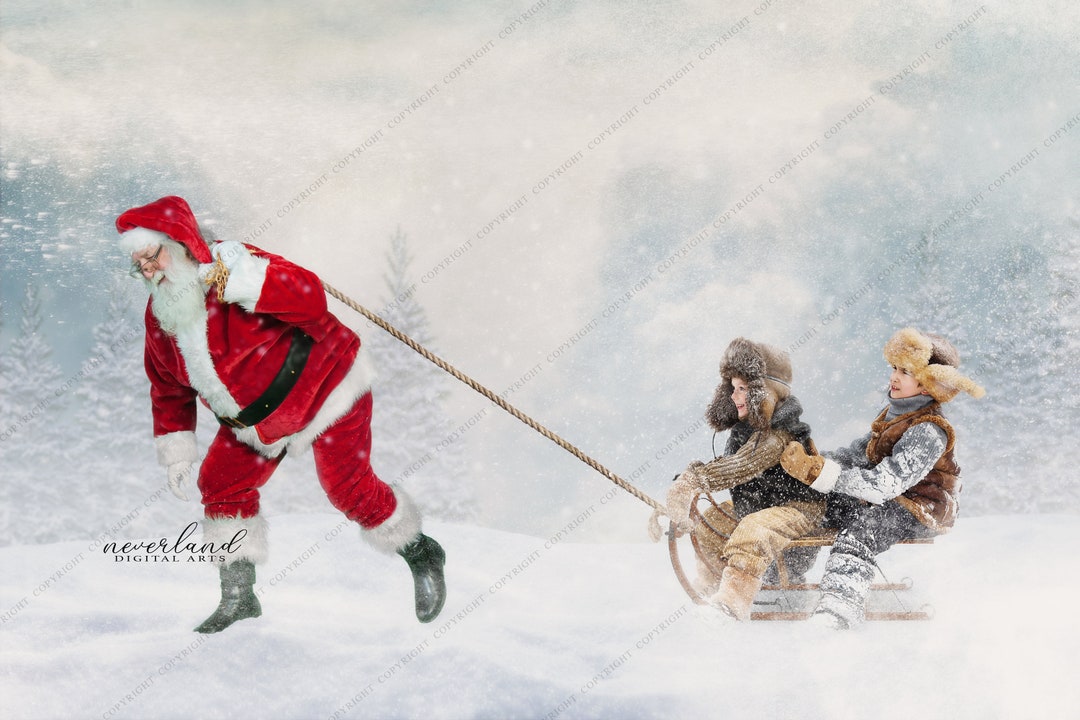 Santa Pulling a Sled / Winter Background for Photography Composites ...