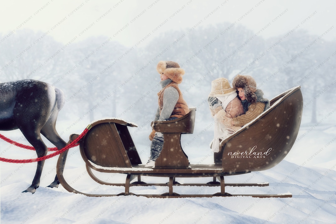 2 PACK Sleigh Ride Background for Photography Composites / Christmas ...