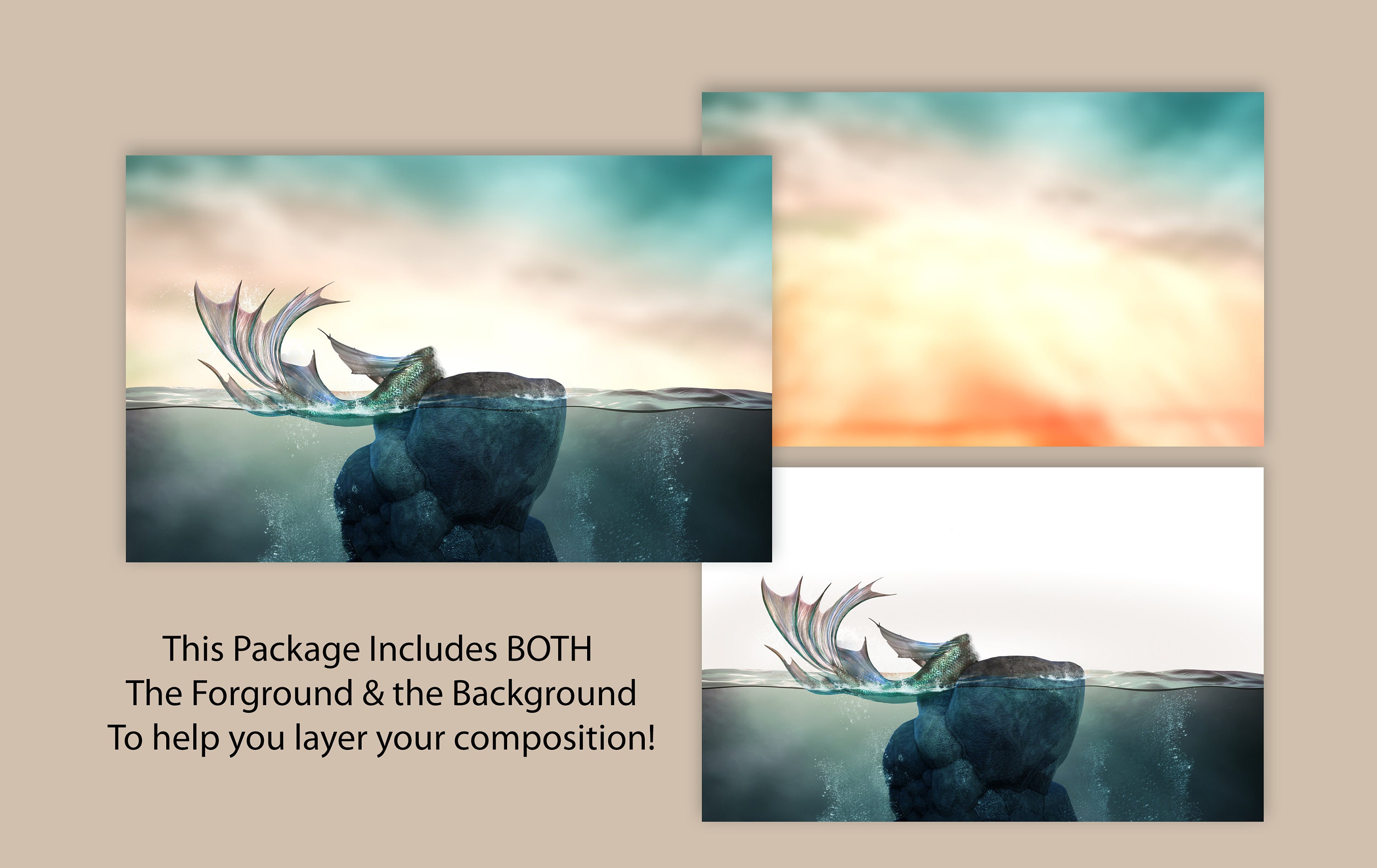 3 PACK Mermaid Backgrounds & Overlays For Photography | Etsy