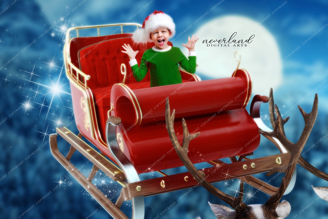 2 PACK Santa's Sleigh and Reindeer Background for Photographers ...