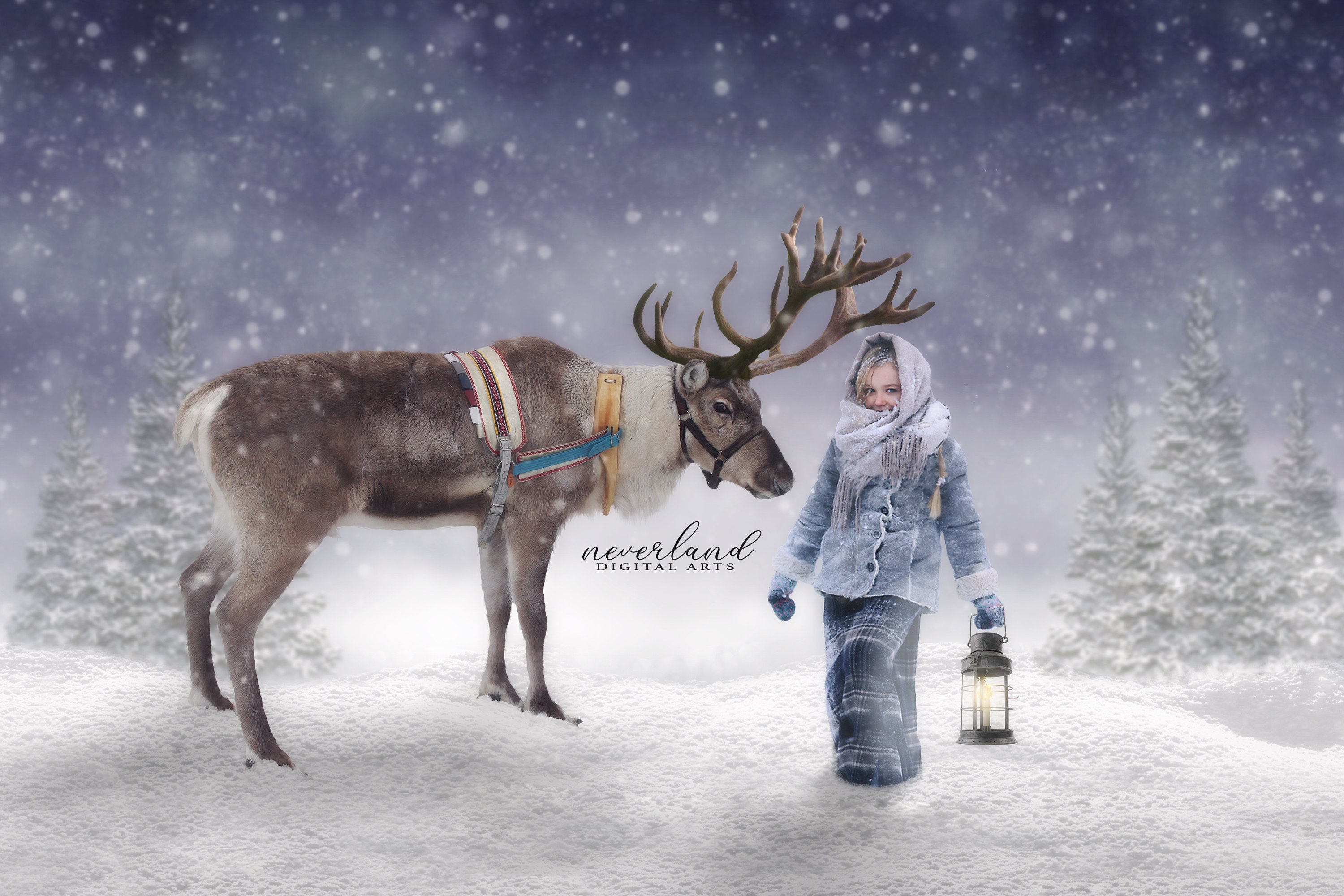Reindeer Winter Background for Photography Composites Christmas Composition Backdrop Etsy