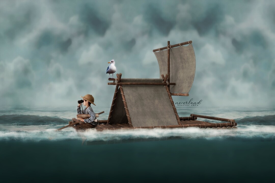 Raft at Sea Digital Background for Photography Compositions / Boat ...