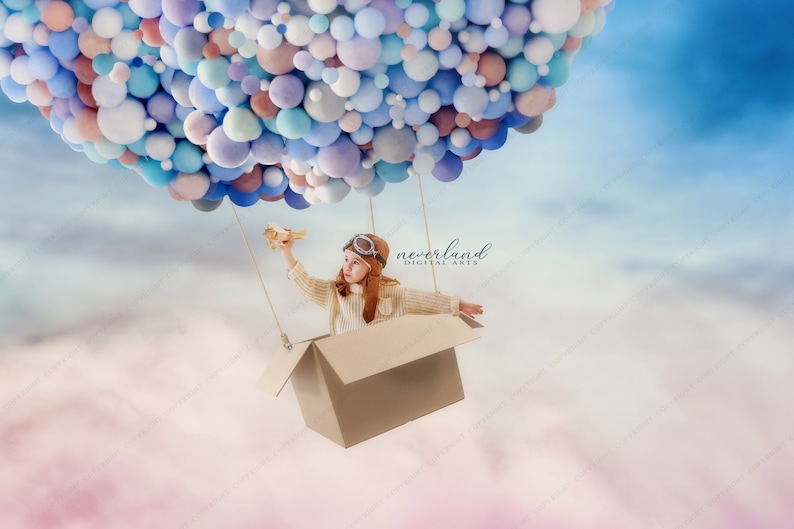 Up and Away Balloons Digital Background for Photography Valentines ...