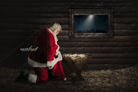 Santa Bowing to Jesus / Digital Background for Photography / | Etsy