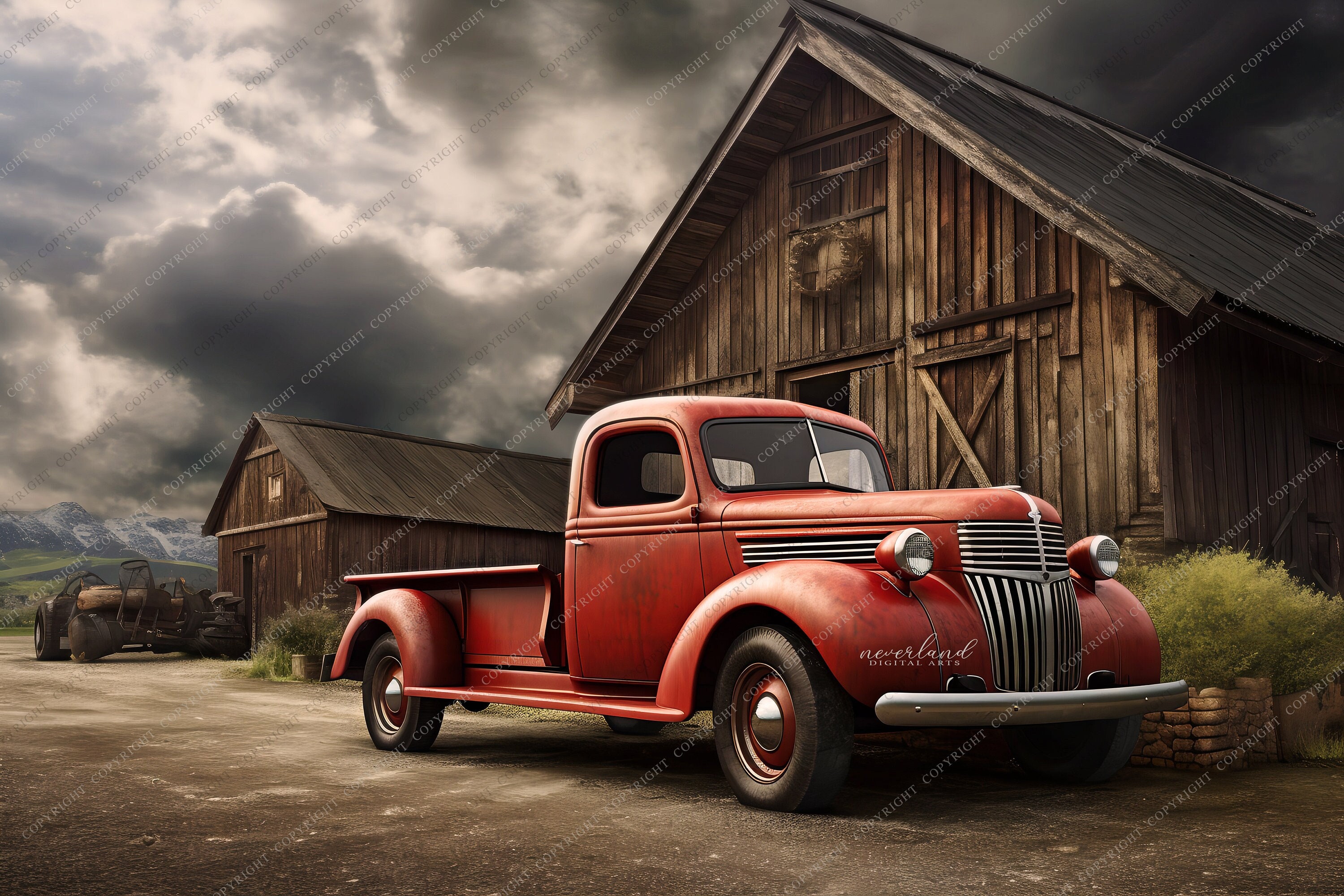 Old Red Farm Truck Digital Background / Digital Backdrops for ...