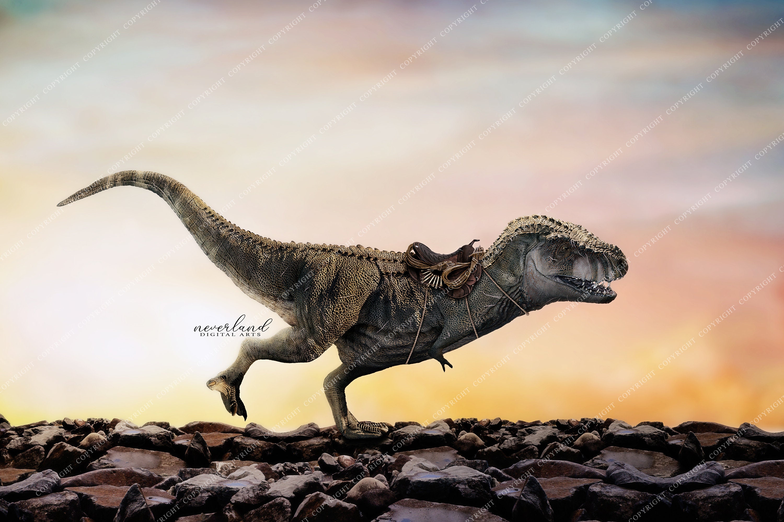 2 PACK T-rex Wearing a Saddle Chasing Bait / Tyrannosaurus | Etsy