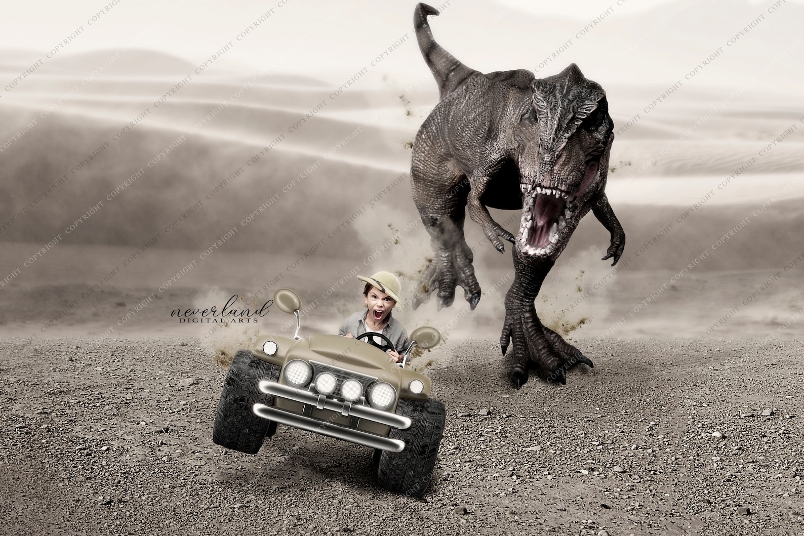 Buy Trex Chasing a Jeep Dinosaur Background for Photography Online in ...