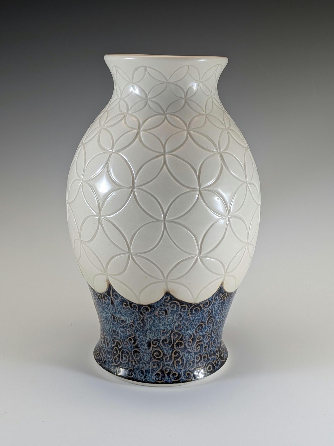 Hand-carved Porcelain Vase With Geometric Pattern and Swirl Sgraffito ...