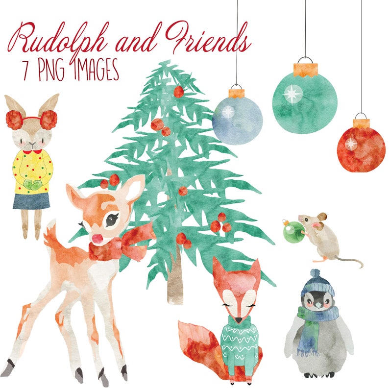 Rudolph and Friends - 7 PNG Images Clip Art Set - Etsy