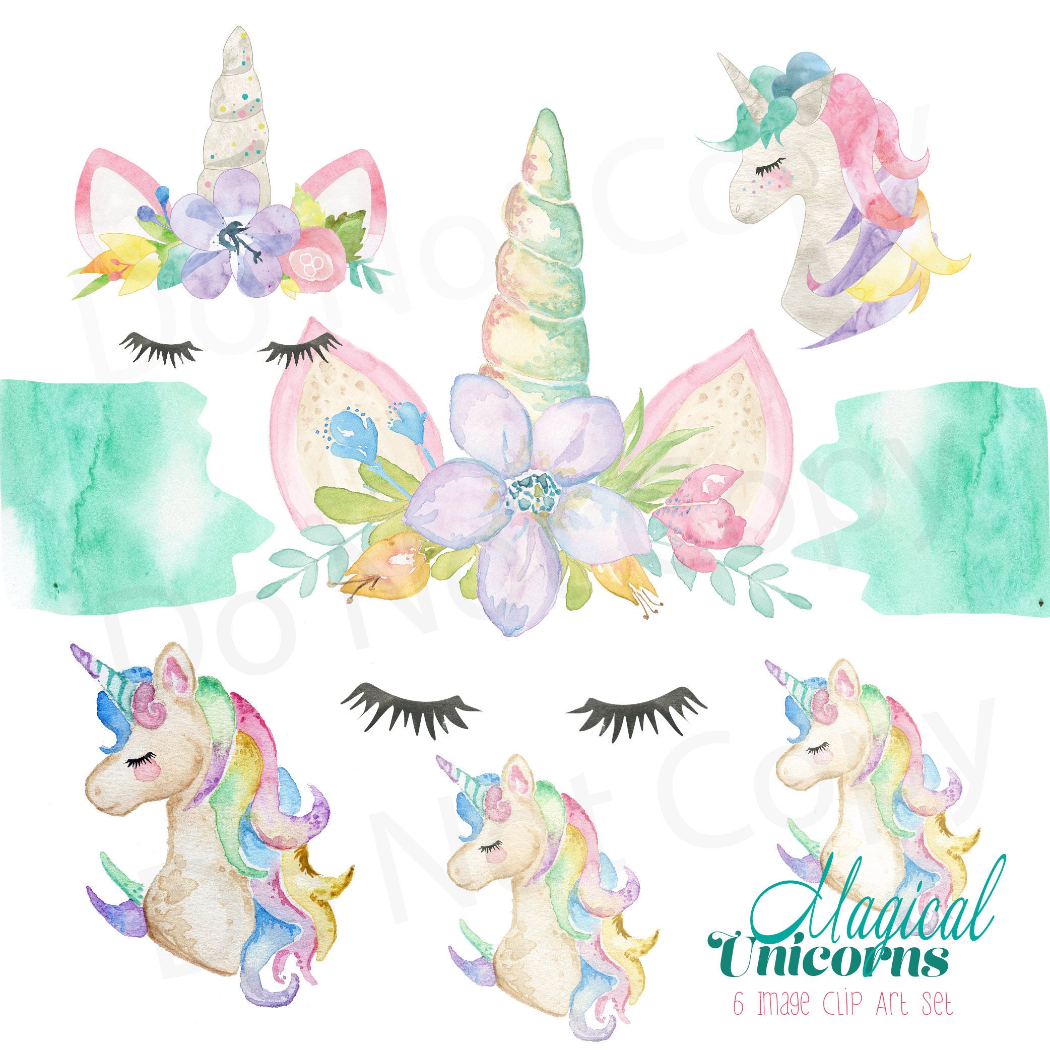 Magical Unicorn Clip Art Set - 6 PNG Images - Etsy