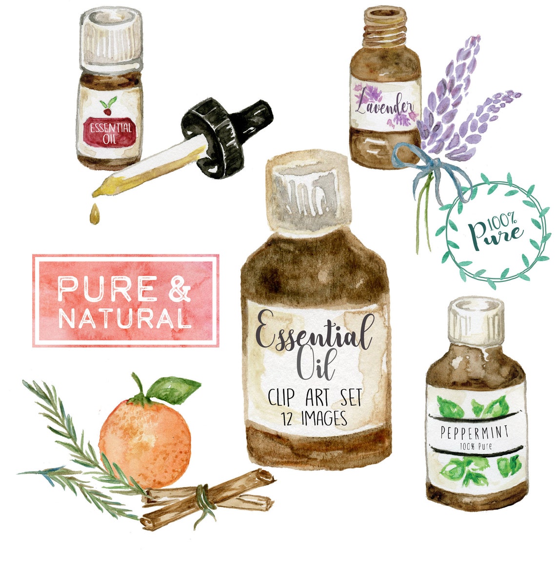 Essential Oil Clip Art Set - 12 PNG Images Included - Instant Download ...