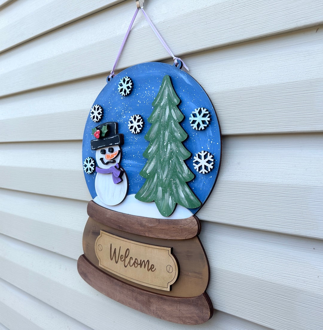 Hand Painted Snowman Sign: Winter Snow Globe Door Hanger - Etsy