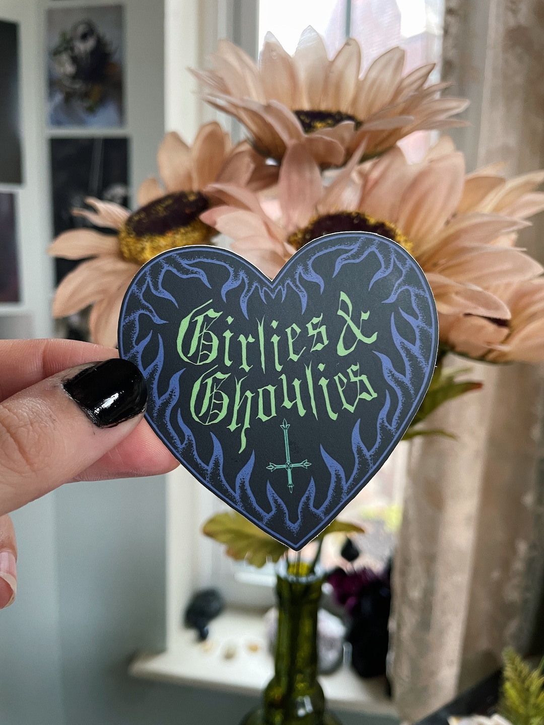 Girlies & Ghoulies Goth Heart Sticker | Green and Purple Sticker ...