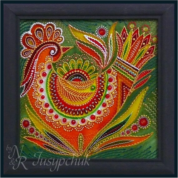 Ukrainian Folk traditional Painting on glass Hand made | Etsy