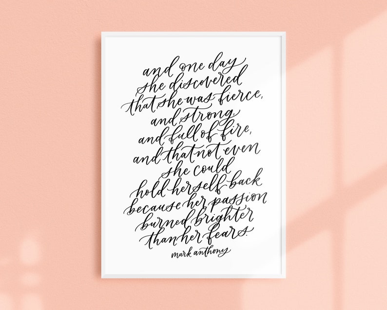 She Was Fierce & Strong / PRINTABLE Art / Mark Anthony / Calligraphy ...