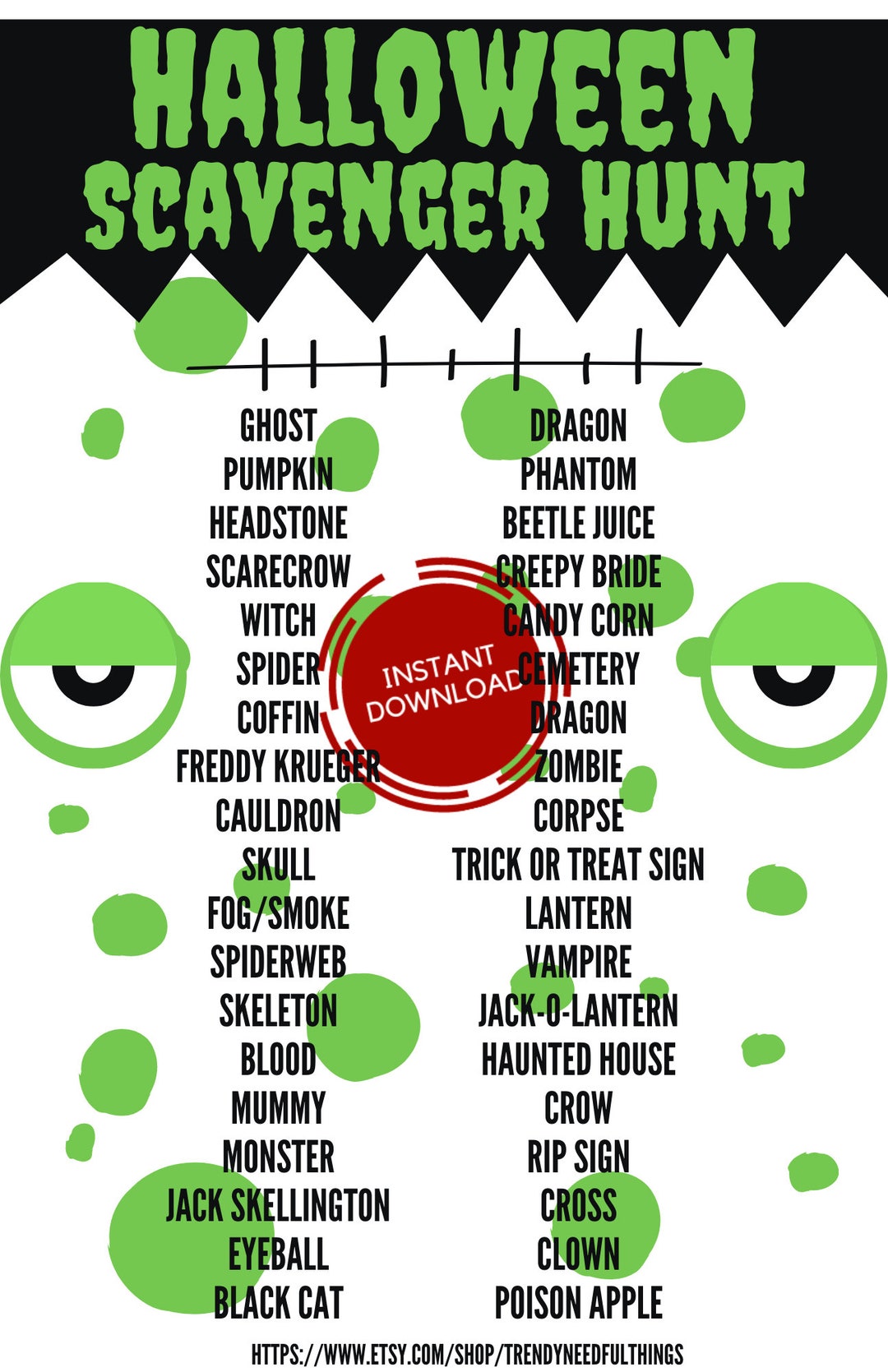 Halloween Scavenger Hunt Digital Printable Game. Print as Many as You ...