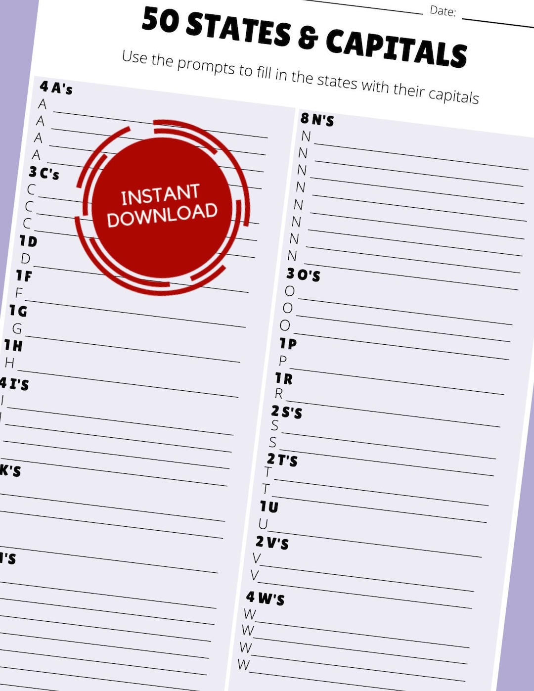 50 States and Capitals Worksheet & Teacher Answer Sheet - Learning ...