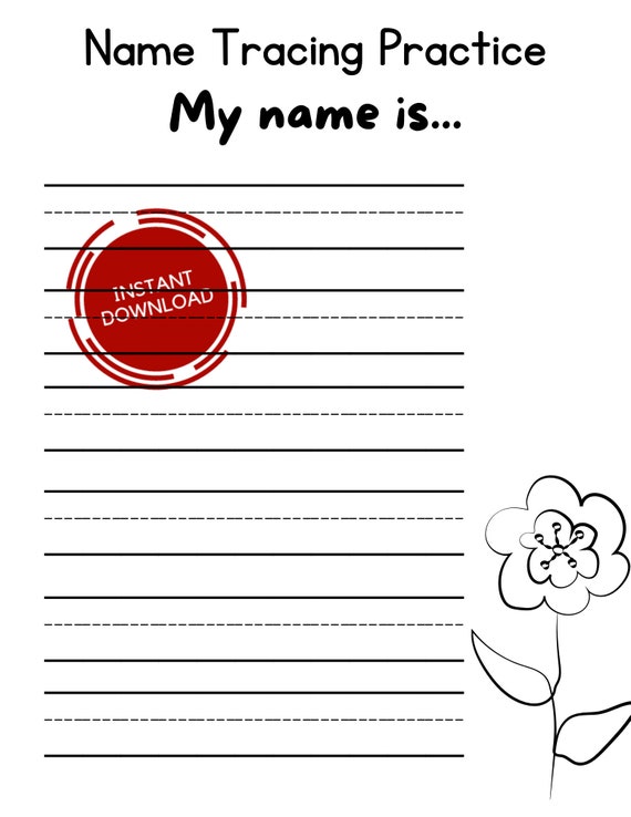 Name Tracing Practice Sheet With Flower - Etsy