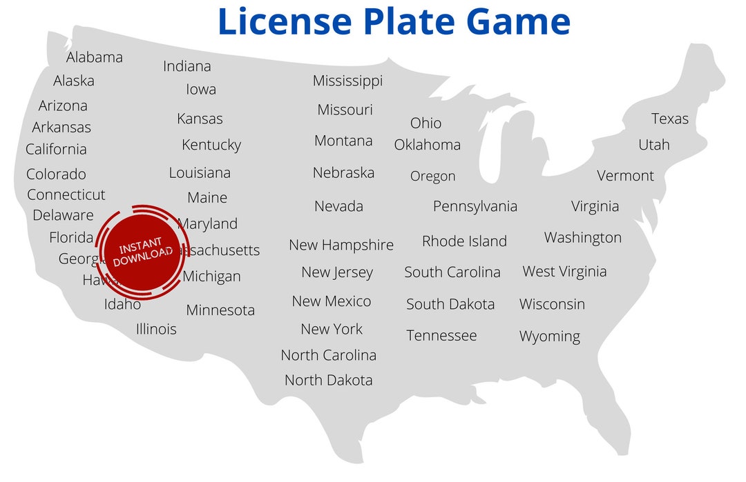 License Plate Game - Travel Game - Instant Download Printable - Etsy