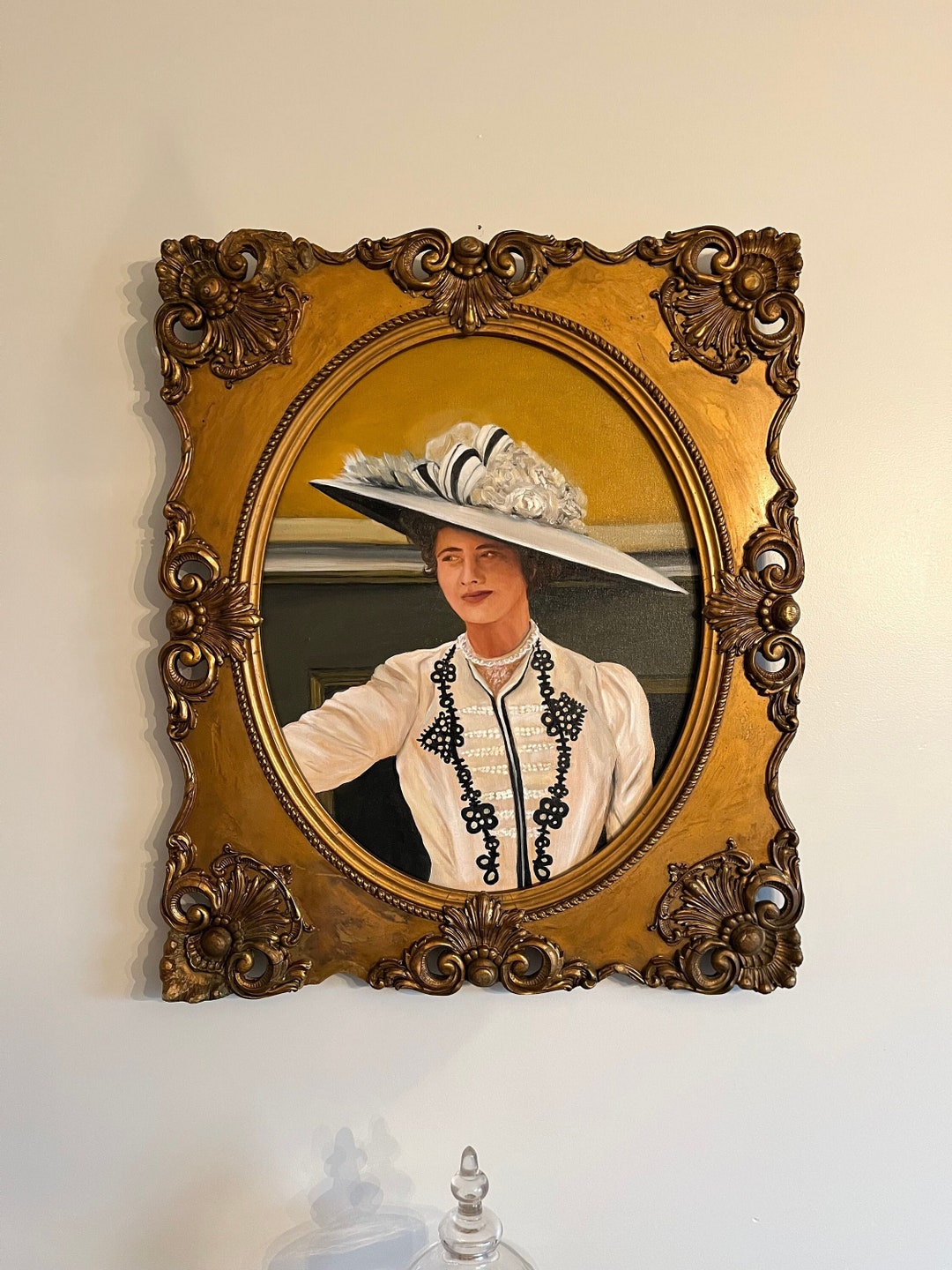 Oil Portrait of Early 1900s Beautiful Lady in Antique Gold Wood Ornate ...
