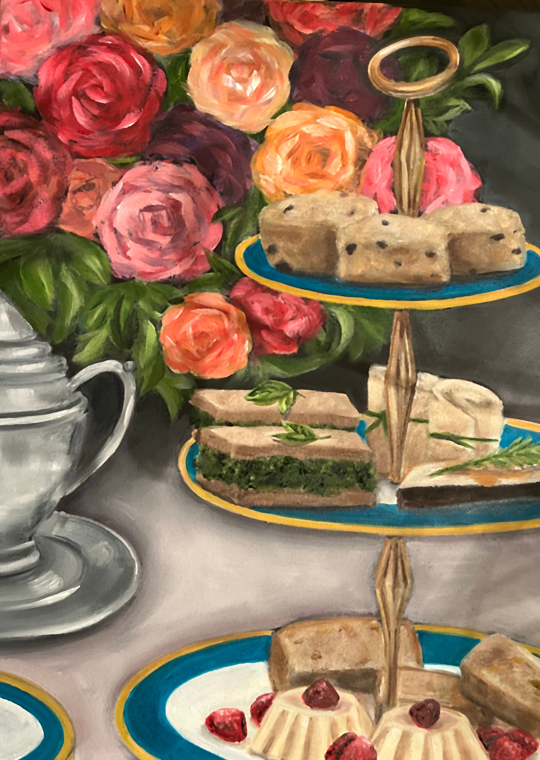 Beautiful English Afternoon Tea and Roses, Anyone 12x16 Still Life Oil ...