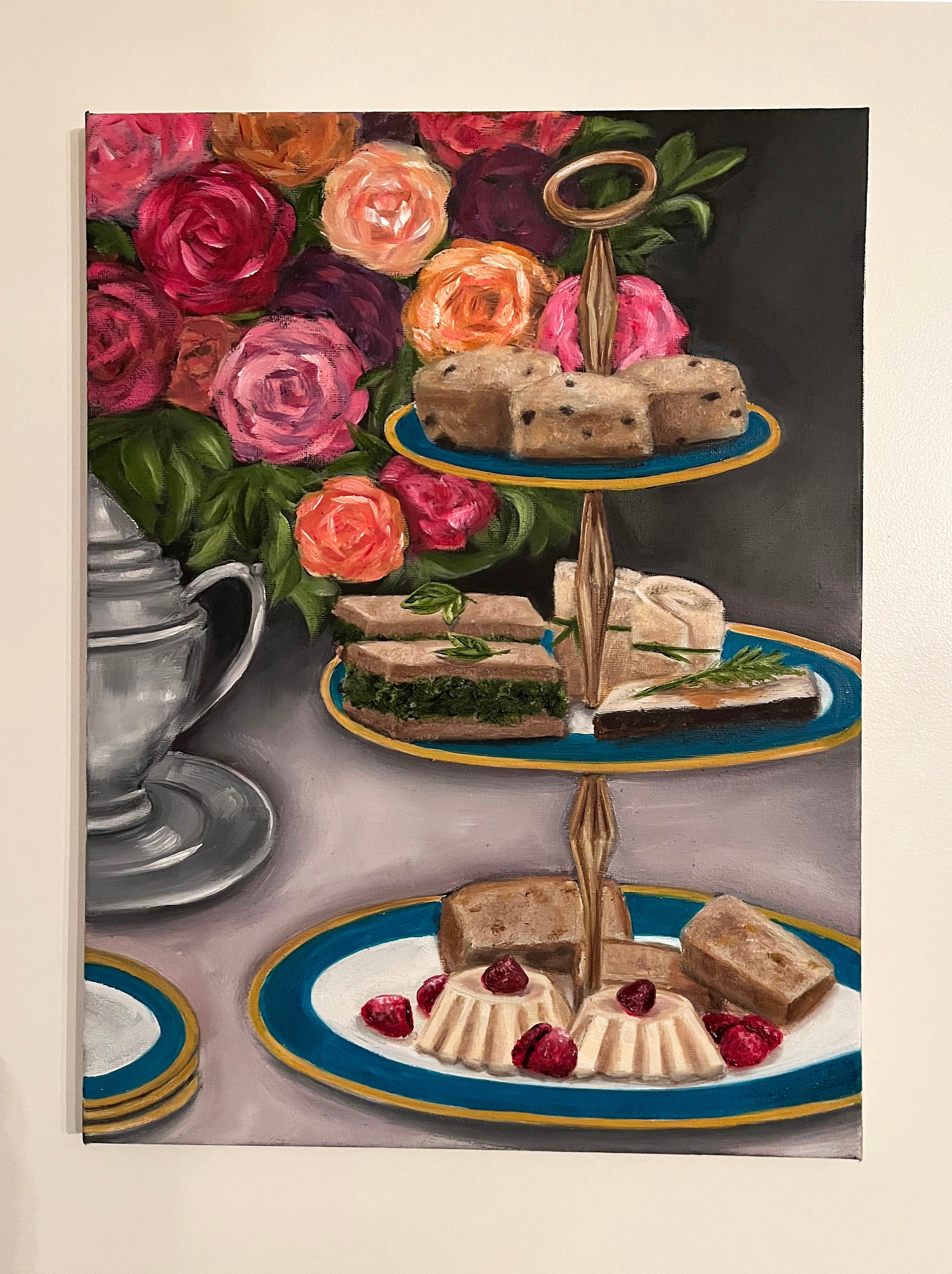 Beautiful English Afternoon Tea and Roses, Anyone 12x16 Still Life Oil ...