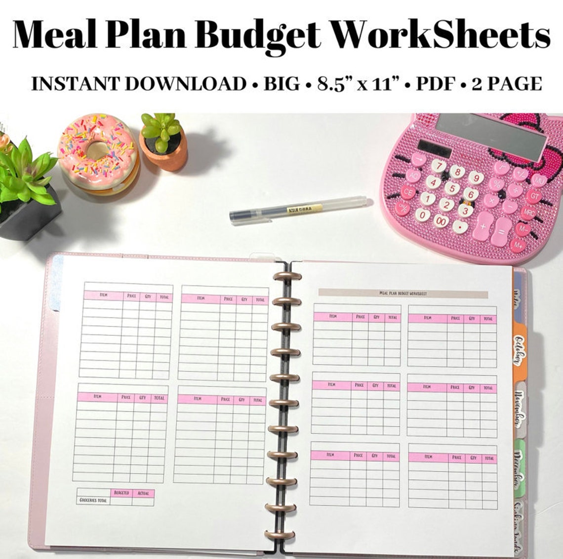 Printable Meal Plan Budget Worksheet Meal Planner PDF | Etsy