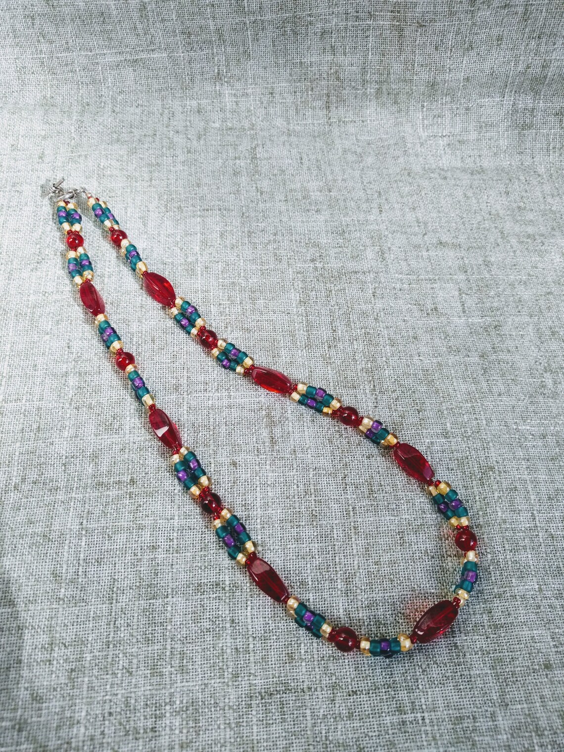 Red Glass Beaded Necklace - Etsy