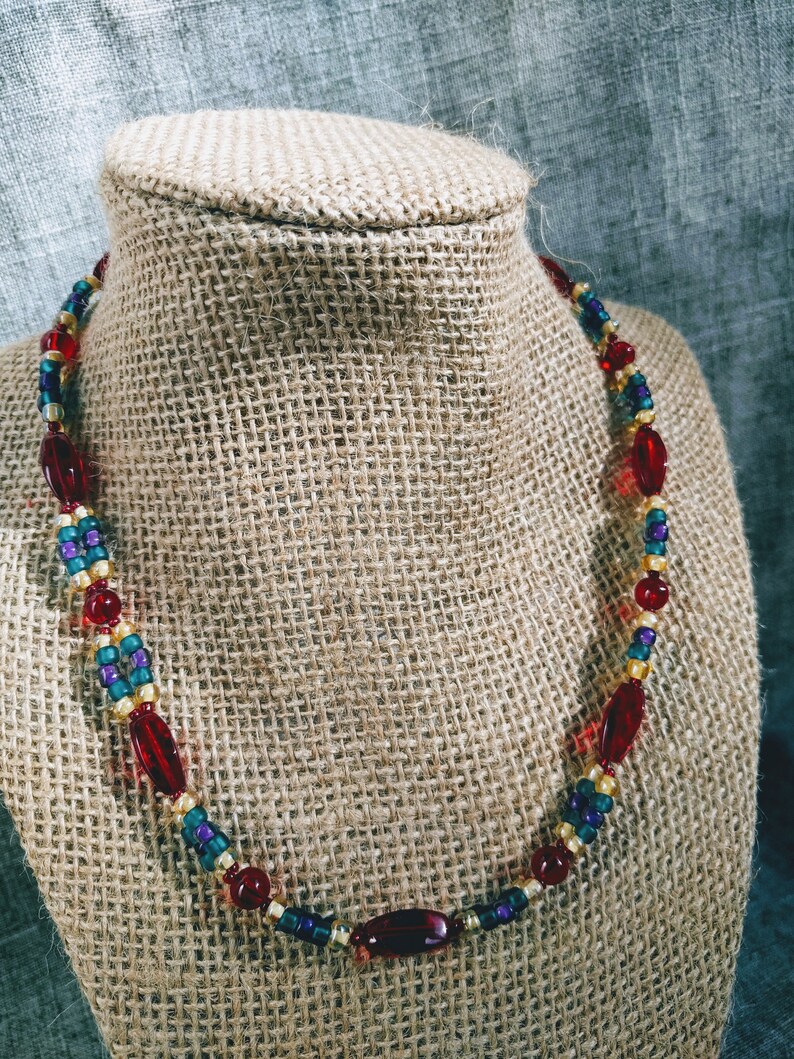 Red Glass Beaded Necklace - Etsy