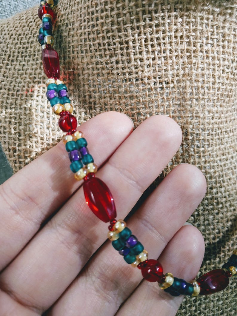 Red Glass Beaded Necklace - Etsy