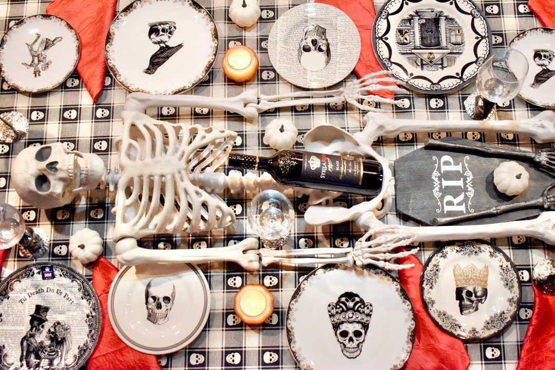 Holiday Plates Skull Lunch Dinner. Mismatched China Porcelain Dishes ...