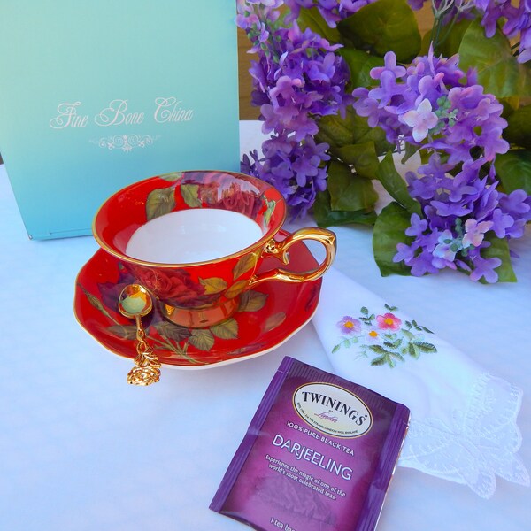 Red Rose Tea Cup - Etsy