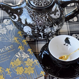 Black Bird Crow Victorian Goth Tea Cup and Saucer Embossed Porcelain ...