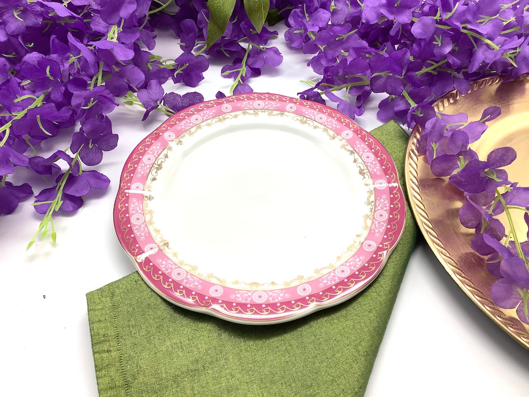 Plate Renaissance Pink and Gold Scrolls and Scalloped Edge. Salad ...