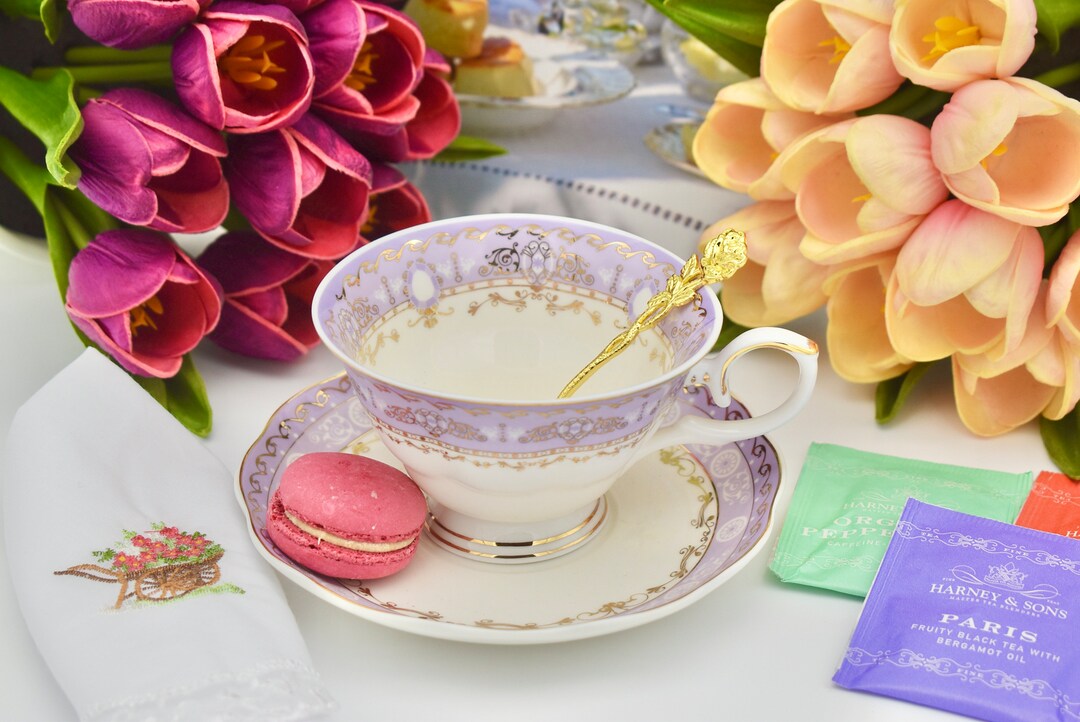 Personalized Tea Cup and Saucer With Spoon Embroidered Napkin Tea Pack ...