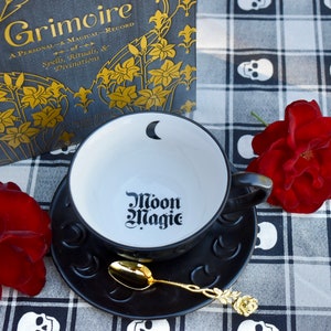 Moon Cycles Astronomy Stars Magic Black Tea Cup and Saucer With Spoon ...