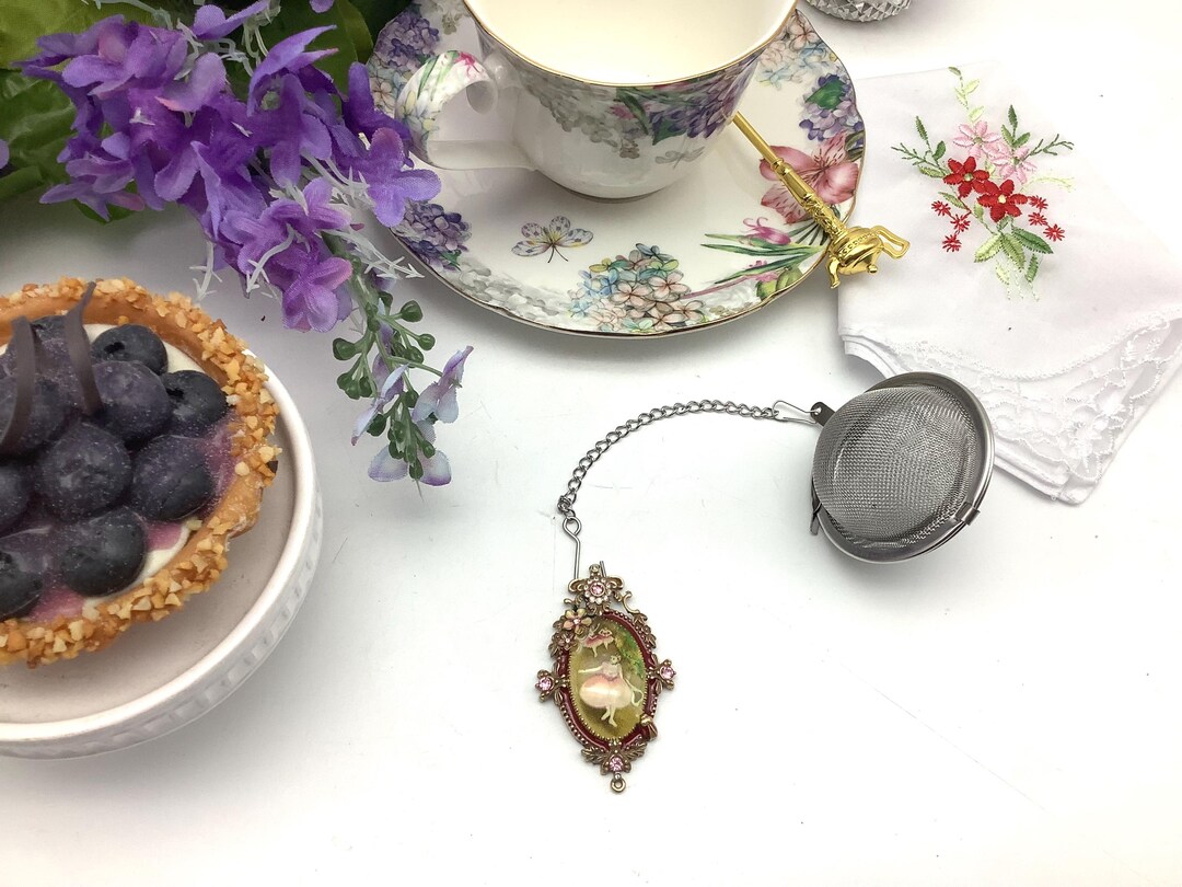 Tea Ball Gift Set Infuser Vintage Ballerina Dancer Cameo Strainer With ...
