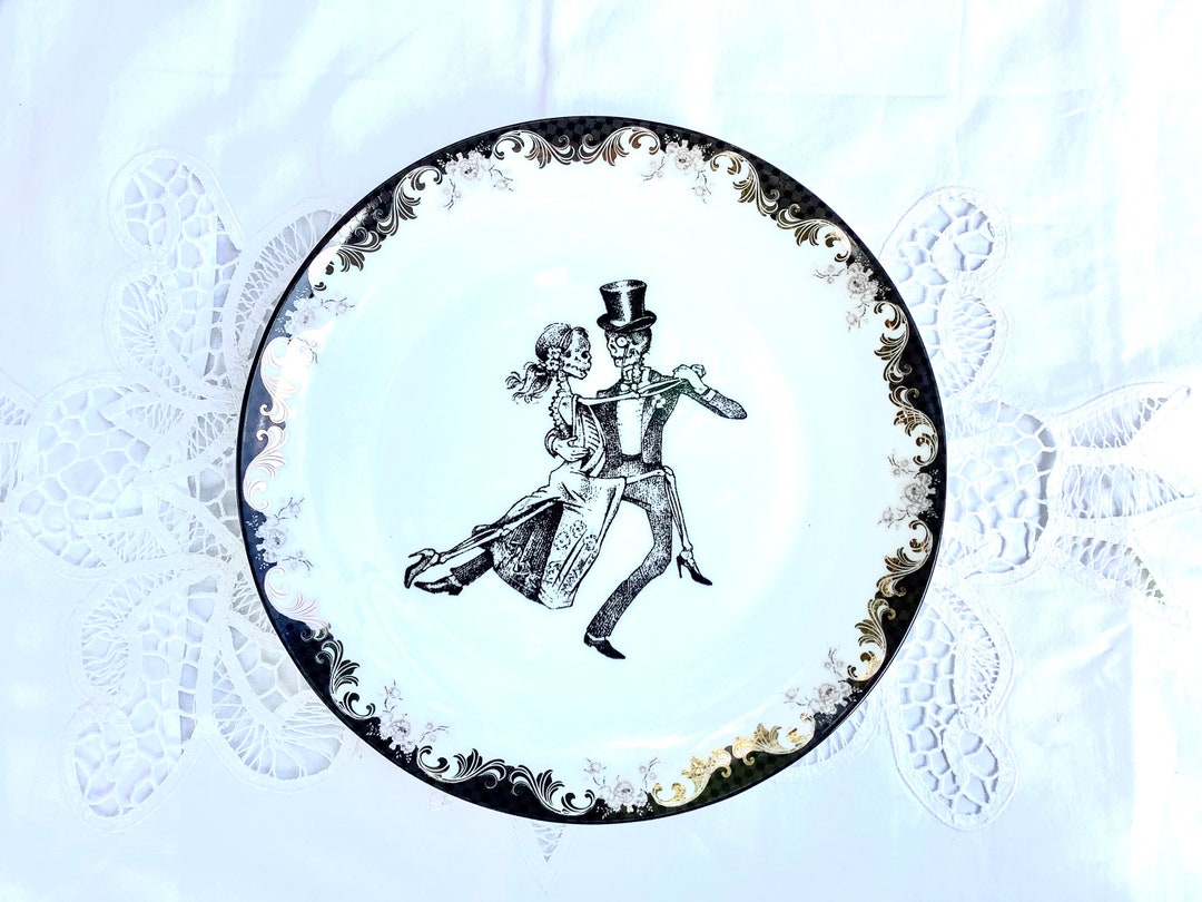 Halloween Plate Skeletons Dancing. Fine Bone China Dish. Holiday ...