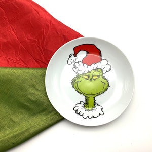 Plate Grinch Santa Hat on White. Side Salad Bread Butter, Dessert Plate ...