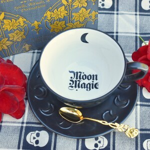 Moon Cycles Astronomy Stars Magic Black Tea Cup and Saucer With Spoon ...