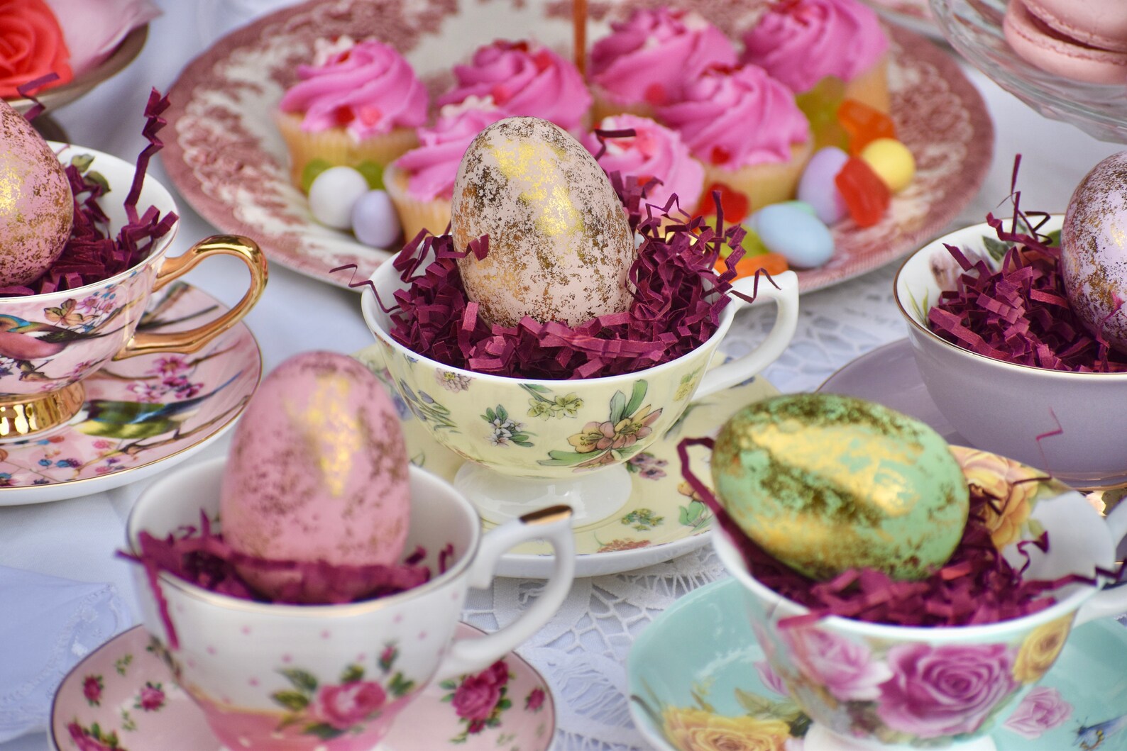 Spring Summer Mismatched Tea Cups and Saucers. Party Favors - Etsy