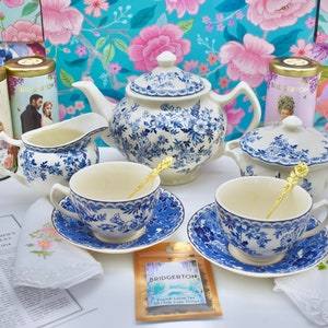 Bridgerton Tea Set. Lady Whistledown Devon Cottage Blue and White Fine ...