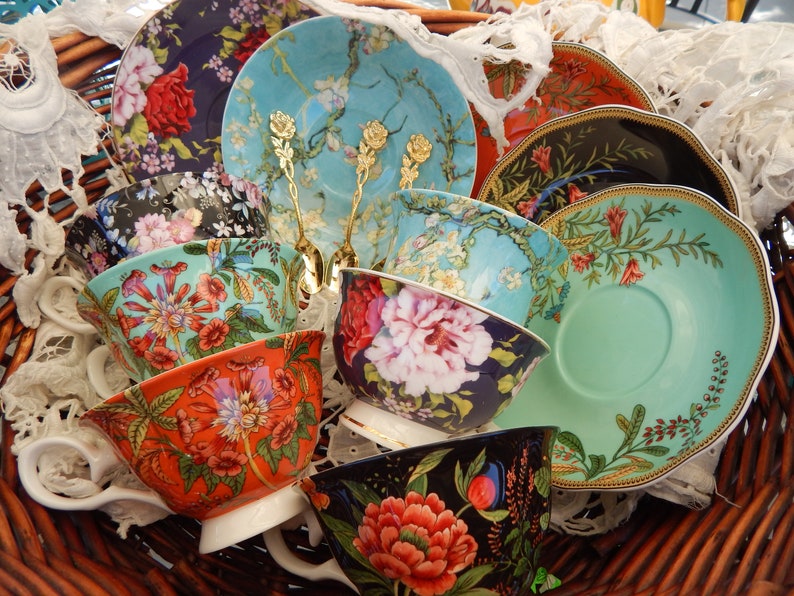 Spring Summer Colors Mismatched Tea Cups and Saucers Falling in Love ...