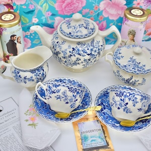 Bridgerton Tea Set. Lady Whistledown Devon Cottage Blue and White Fine ...