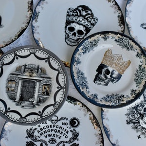 Skull Plates Mismatched China Porcelain Dishes. Skeleton Skulls Goth ...