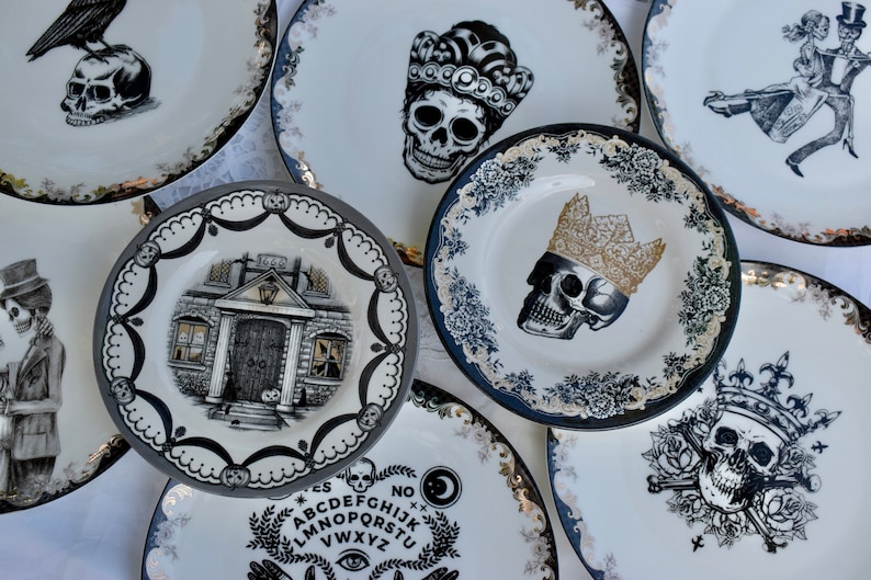 Skull Plates. Mismatched China Porcelain Dishes. Skeleton - Etsy