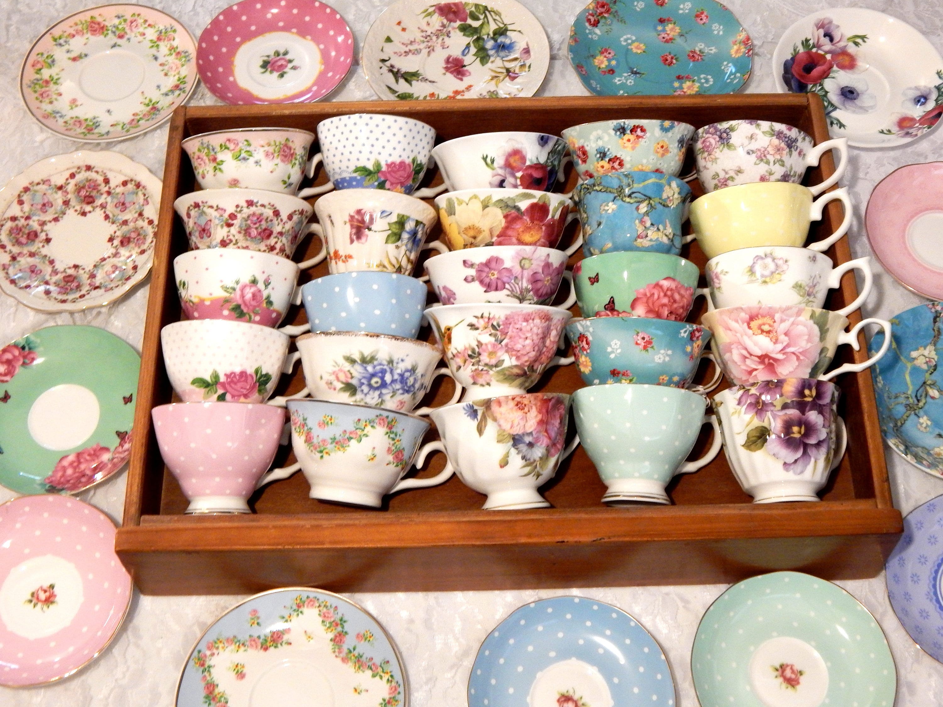 Mismatched Tea Cups and Saucers. Party Favors Bridal Shower | Etsy UK